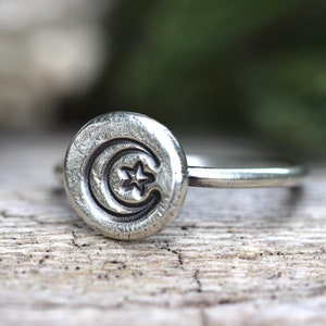 Silver Crescent Moon Ring, Witch Ring, Witchy Ring, Moon and Star Ring ...