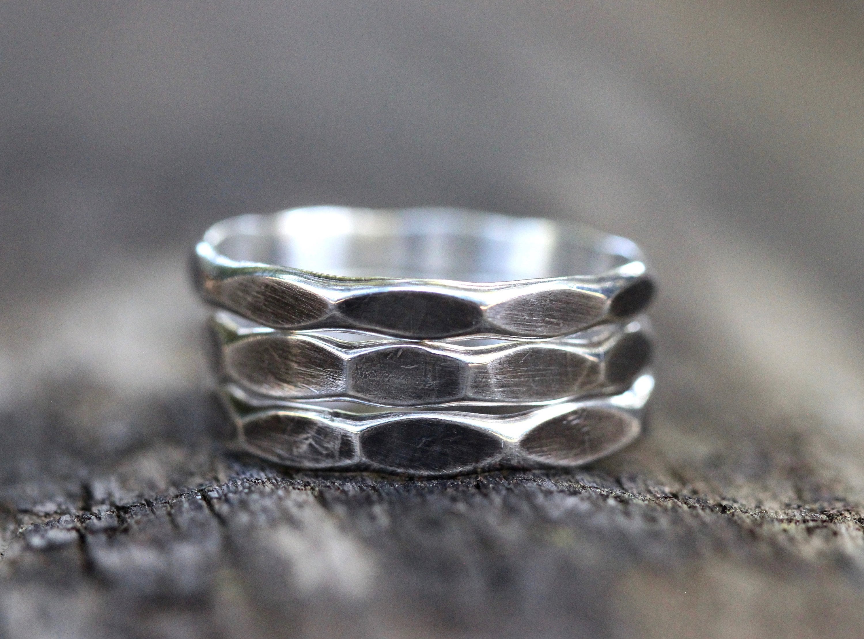 One Ring Silver Stacking Ring Hammered Stacking Ring Faceted Ring Band ...