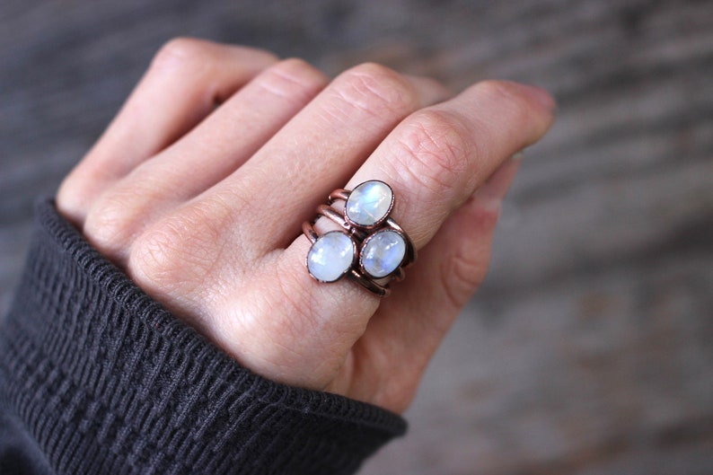 Rainbow Moonstone Ring Moonstone Stacking Ring Electroformed | Etsy
