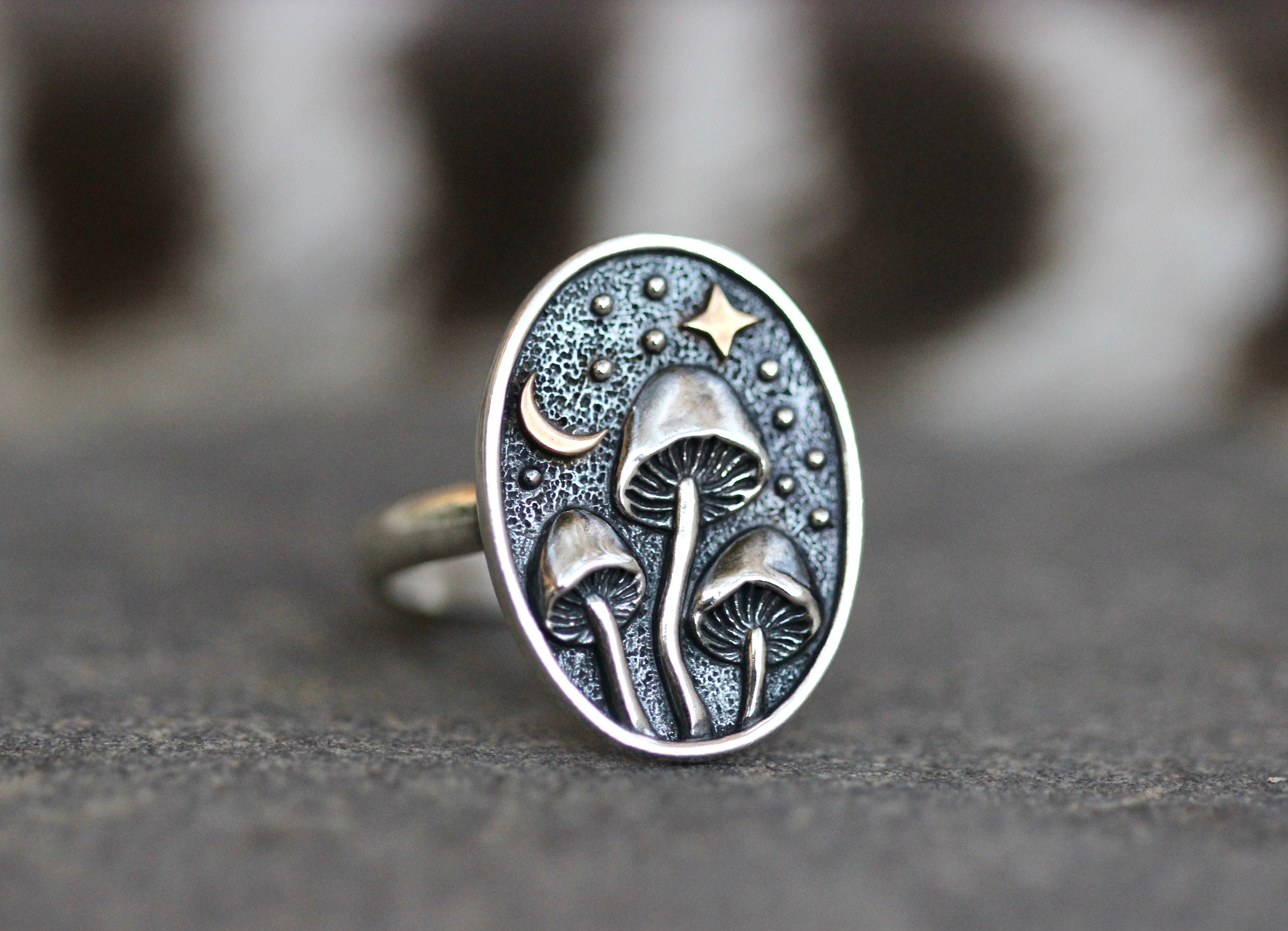 Mushroom Ring Sterling Silver Mystic Mushroom Ring Moon Ring | Etsy