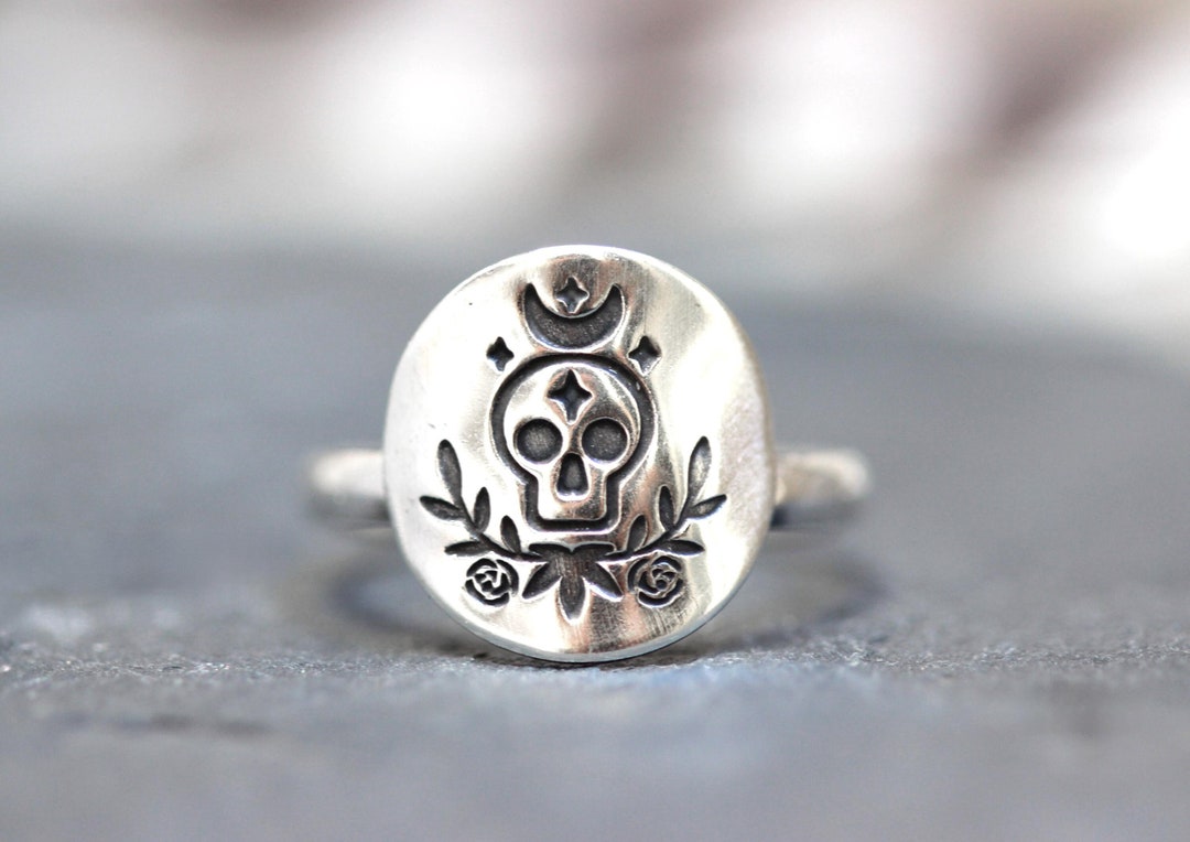 Sterling Silver Skull Ring Skull and Roses Ring Skull Jewelry Goth ...