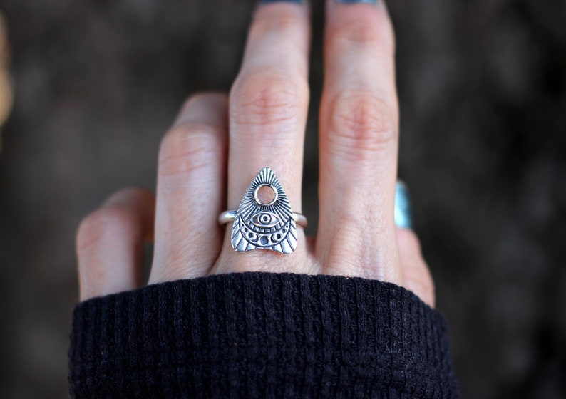 Planchette Ring Sterling Silver Witch Ring Celestial Ring Evil Eye Ring ...