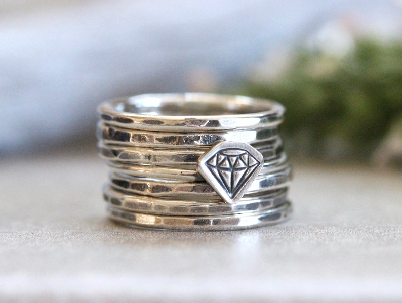 Sterling Silver Diamond Ring Silver Stacking Ring Faux Diamond - Etsy