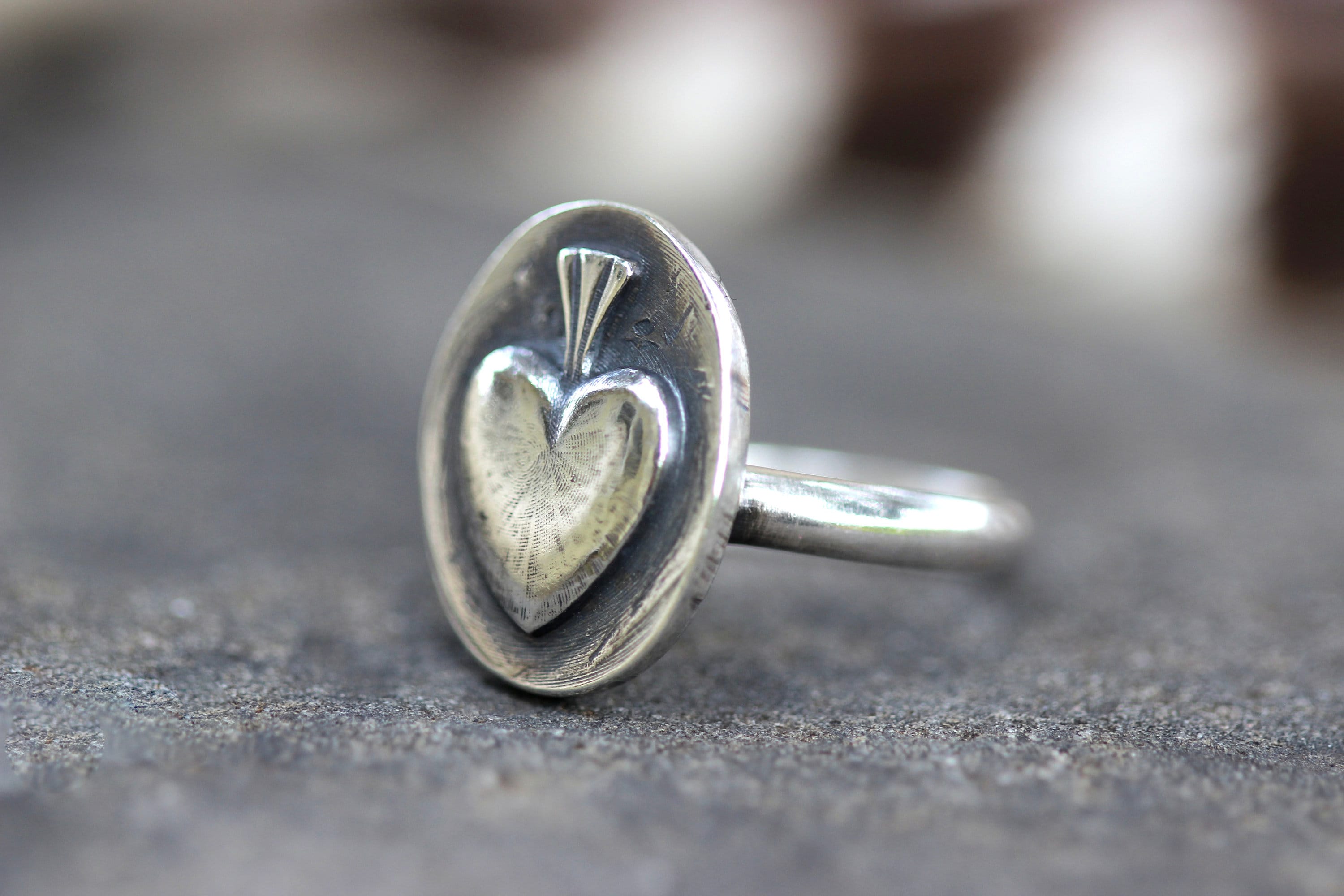 Sacred Heart Ring Sacred Heart Jewelry Heart Milagro Ring Flaming Heart ...
