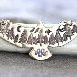 Brass Hawk Necklace Thunderbird Necklace Forest Necklace Celestial ...