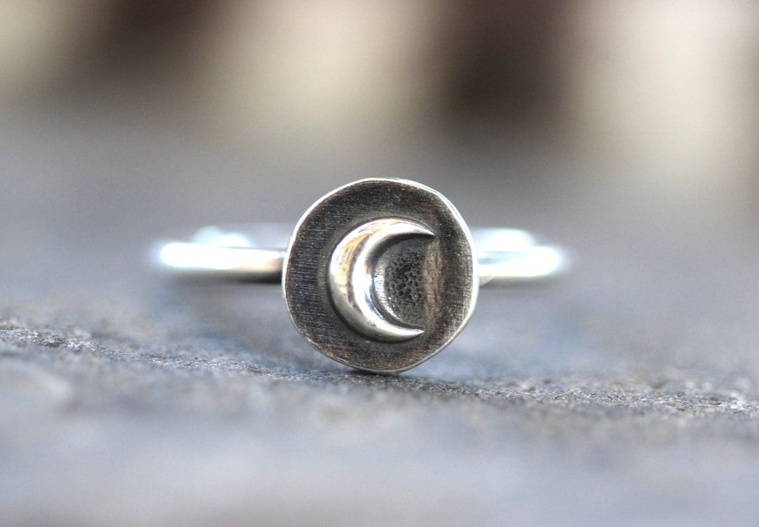 Moon Ring Sterling Silver Moon Ring Crescent Moon Ring Celestial Ring ...