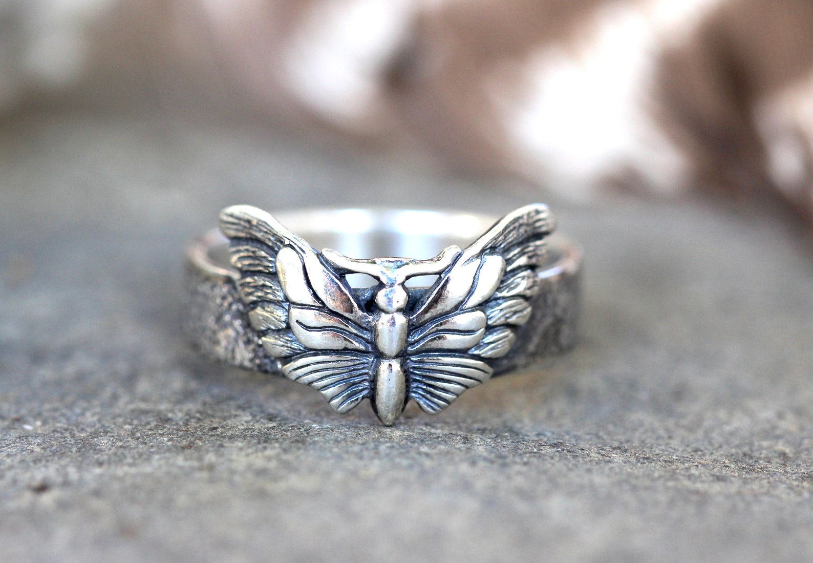 Moth Ring Silver Butterfly Ring Sterling Silver Nature Ring | Etsy