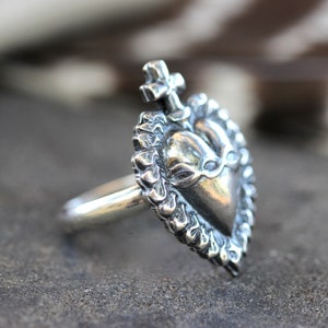 Sacred Heart Ring Sterling Silver Sacred Heart of Jesus Milagro Ring ...