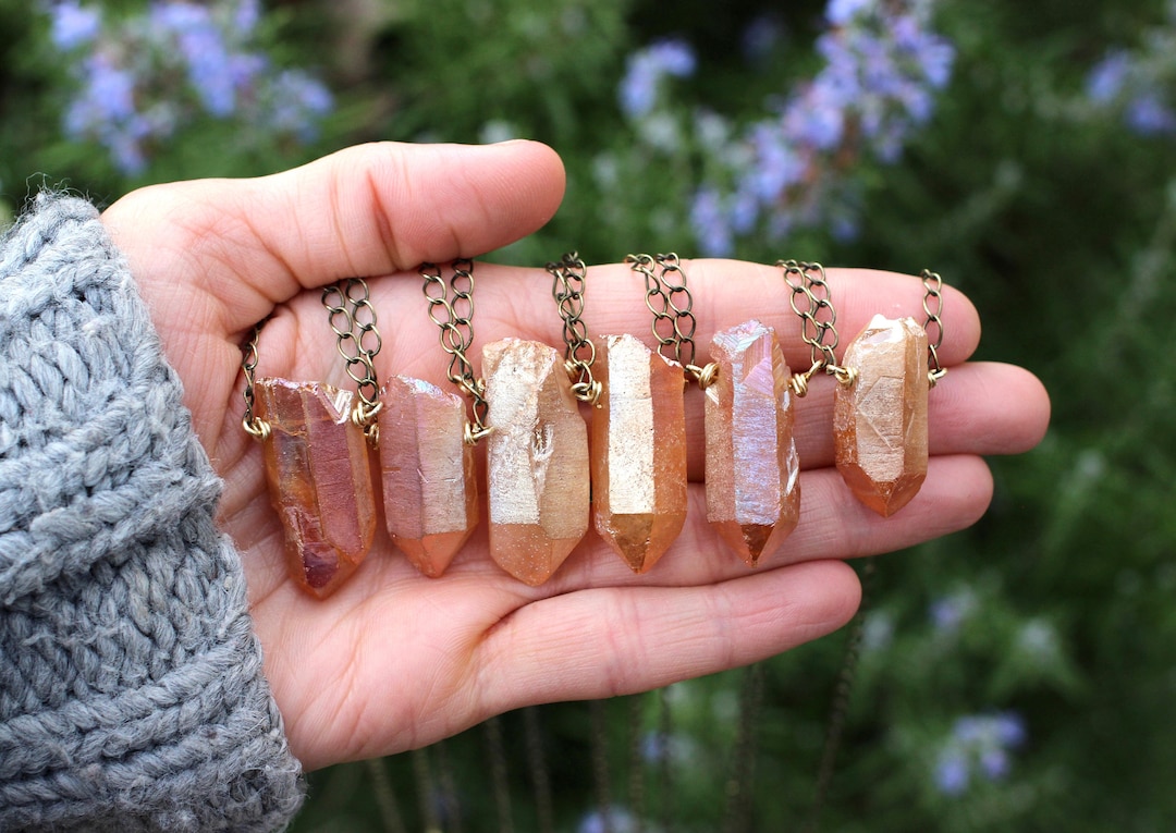 Raw Crystal Necklace Quartz Crystal Necklace Crystals and Stones Orange ...