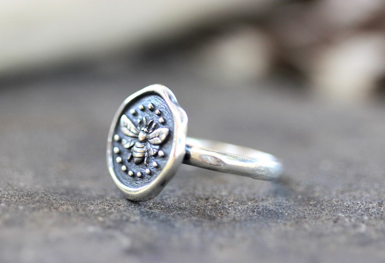 Bee Ring Sterling Silver Bee Coin Ring Bumblebee Ring Honeybee Ring ...