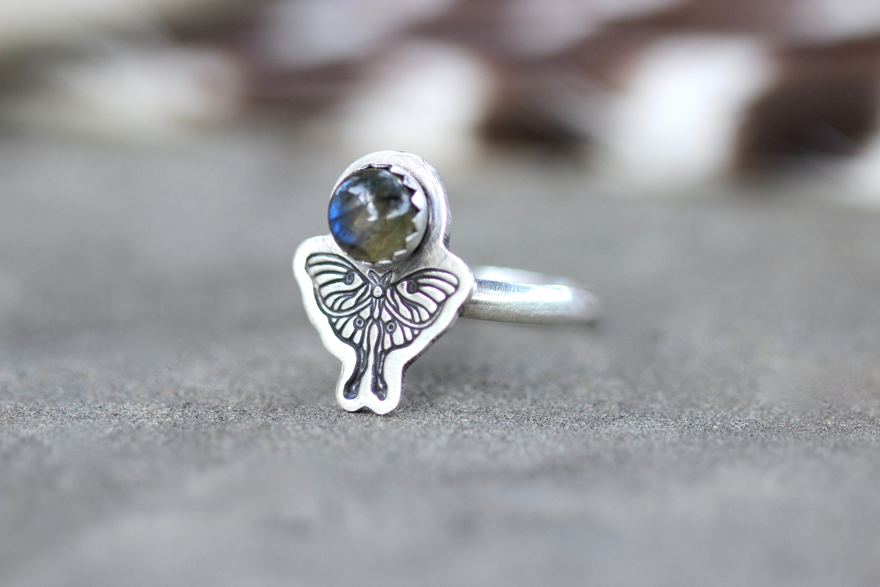 Sterling Silver Luna Moth Ring Labradorite Ring Luna Moth Jewelry ...