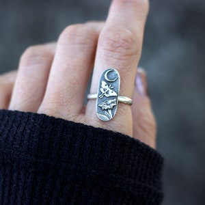 Sterling Silver Luna Moth Ring Moon Ring Morning Glory Ring Moonflower ...
