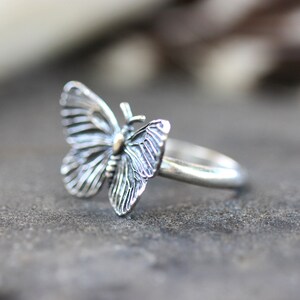 Sterling Silver Butterfly Ring Silver Monarch Butterfly Ring Realistic Butterfly Insect Ring ...