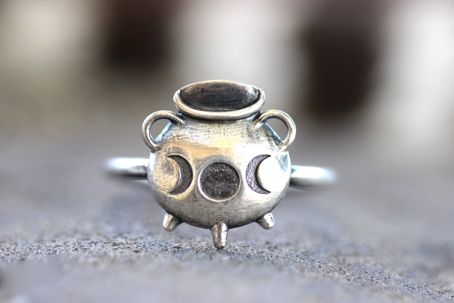 Sterling Silver Witch Ring Cauldron Ring Triple Moon Ring Triple Moon ...