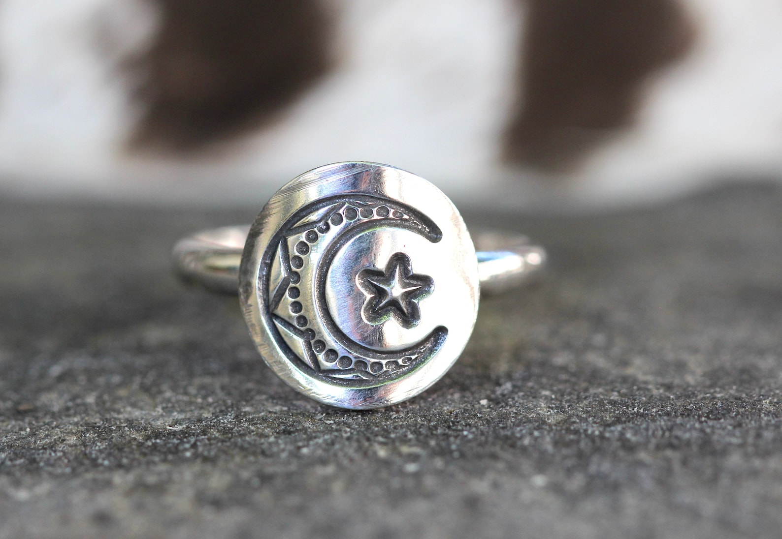 Silver Moon Ring Silver Crescent Moon Ring Moon and Star Ring | Etsy