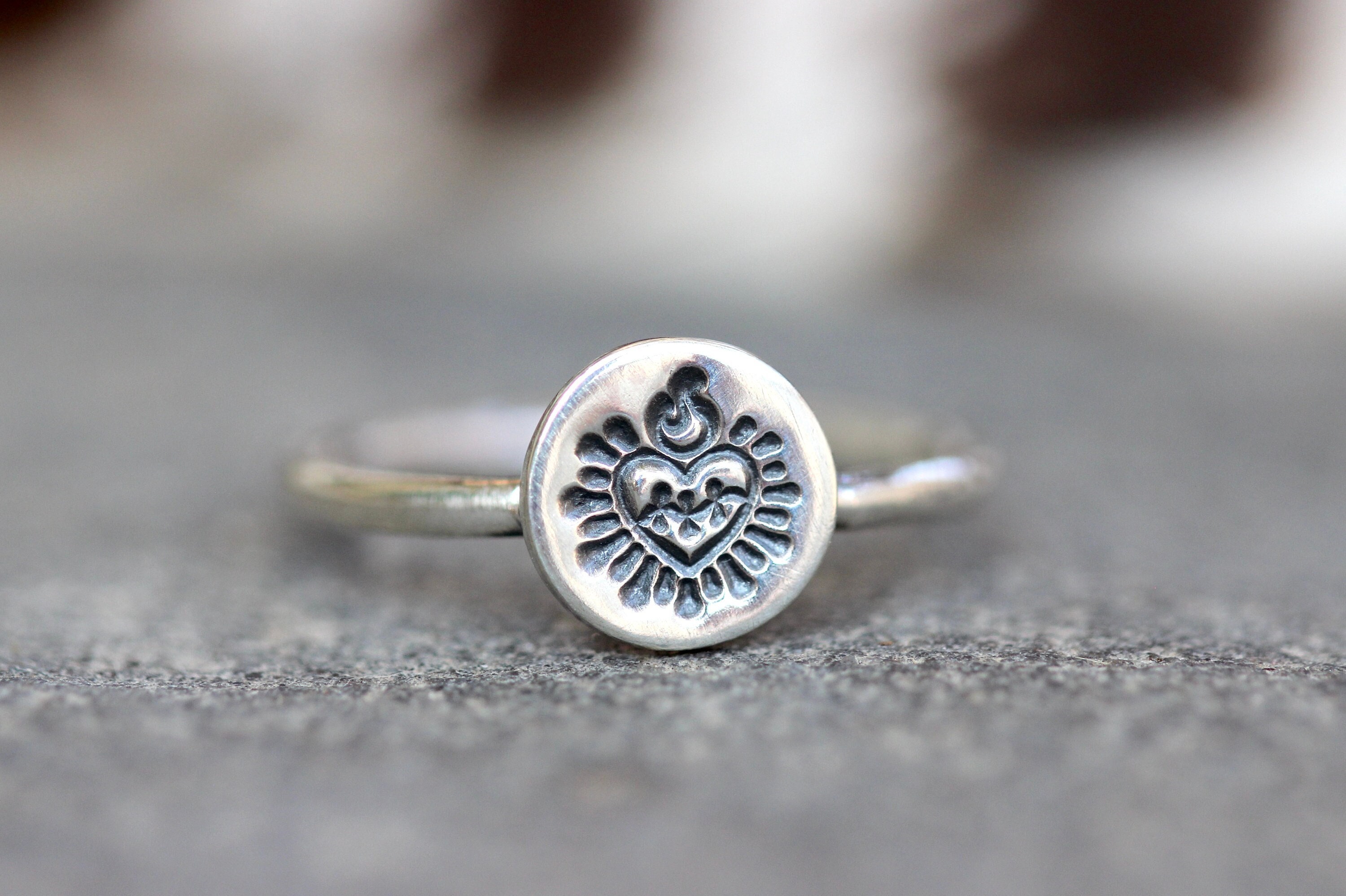 Sacred Heart Ring Sacred Heart Jewelry Heart Stacking Ring Sterling ...