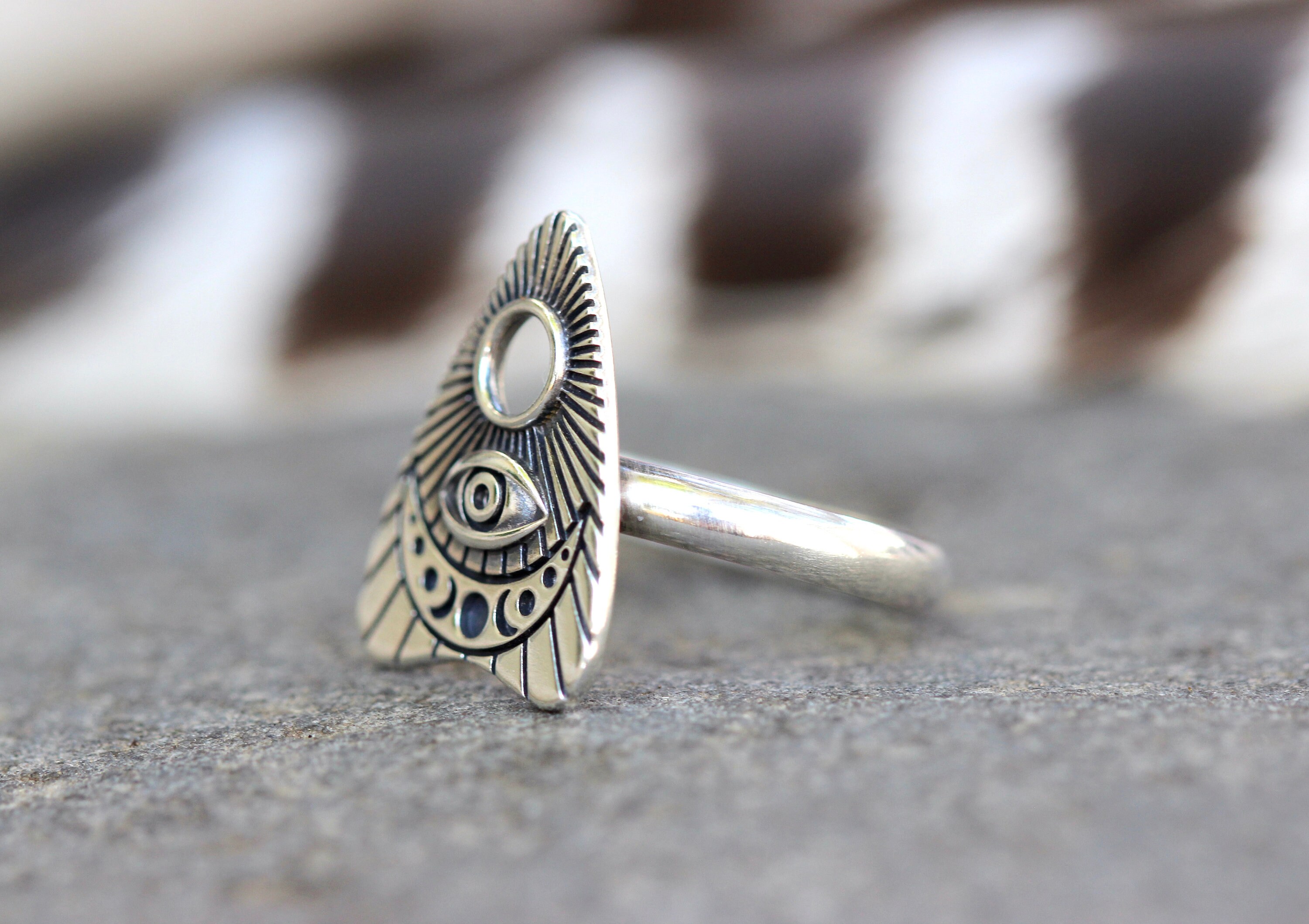 Planchette Ring Sterling Silver Witch Ring Celestial Ring Evil Eye Ring ...
