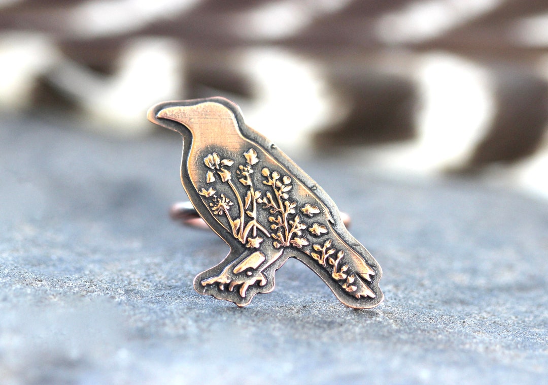 Crow Ring Raven Ring Copper Raven Jewelry Wildflower Ring Crow ...