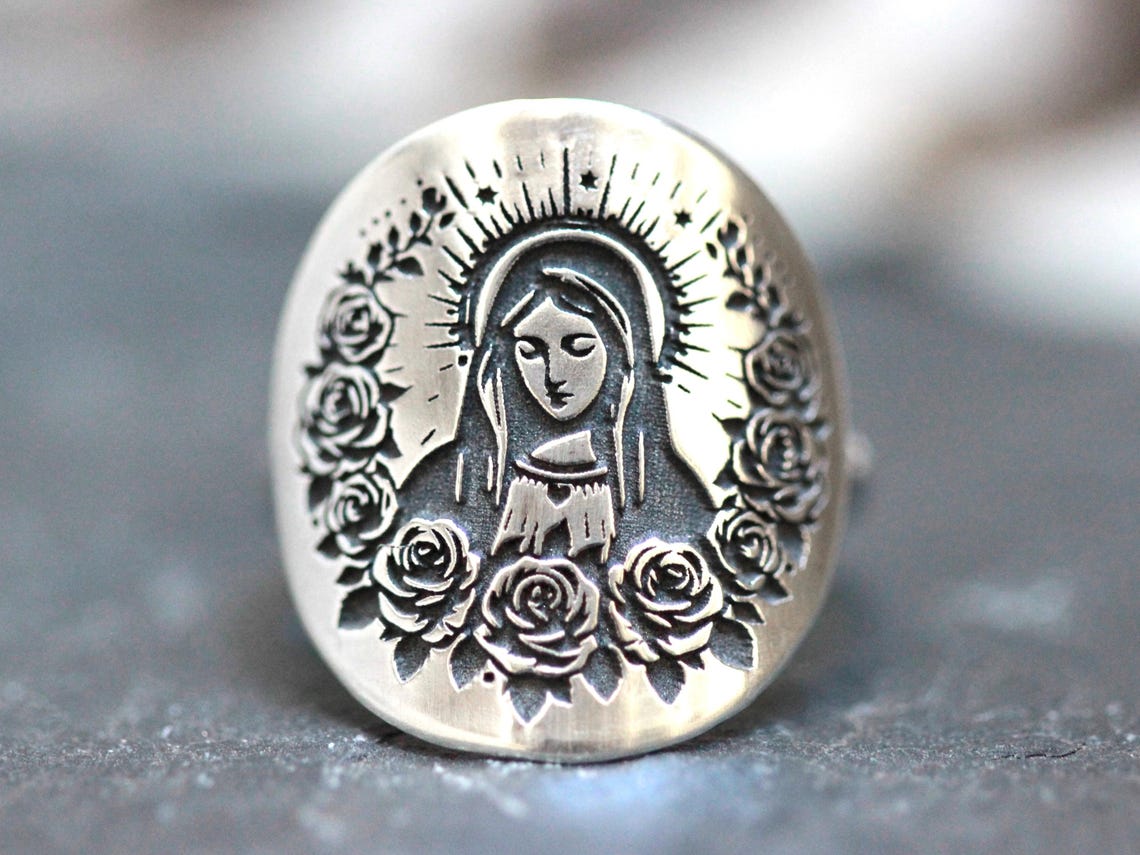Virgin Mary Ring - Sterling Silver Catholic Jewelry - Mother Mary Ring ...