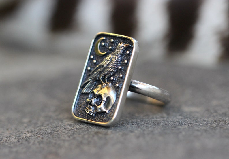 Raven Ring Skull Ring Crow Ring Sterling Silver Raven Ring - Etsy