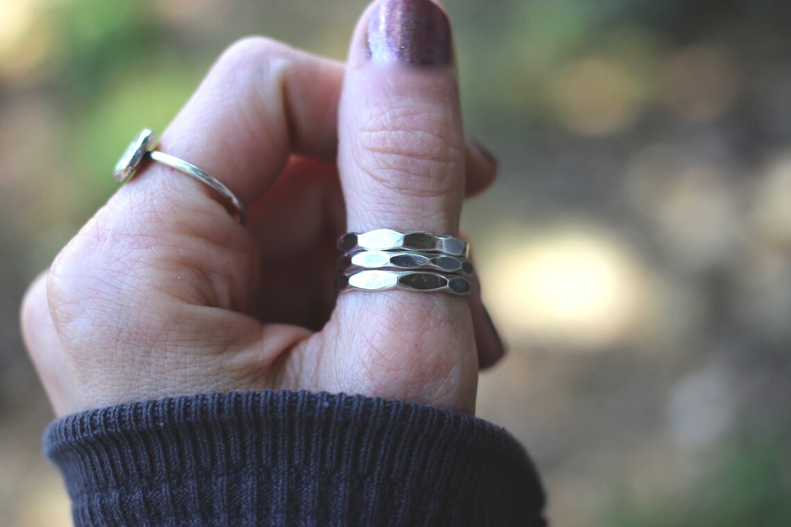 One Ring Silver Stacking Ring Hammered Stacking Ring Faceted | Etsy