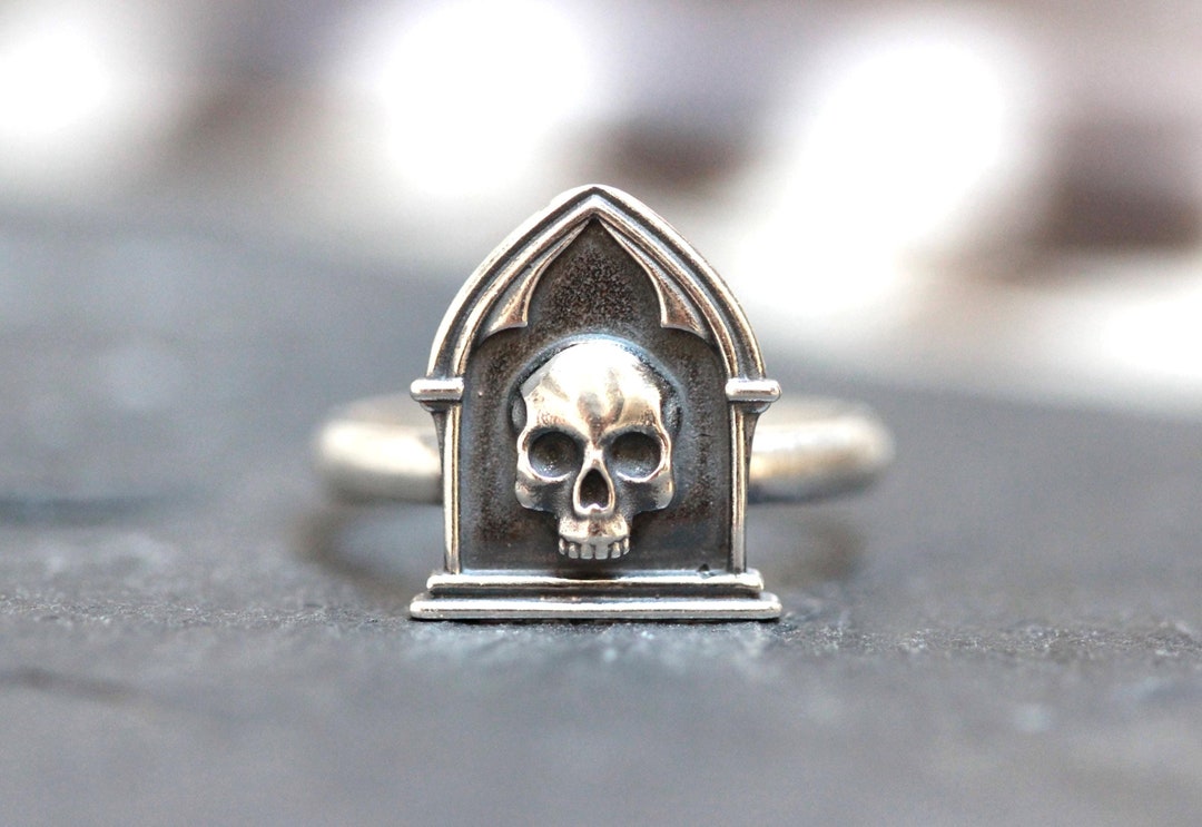Sterling Silver Skull Ring Grave Ring Headstone Ring Halloween Ring ...