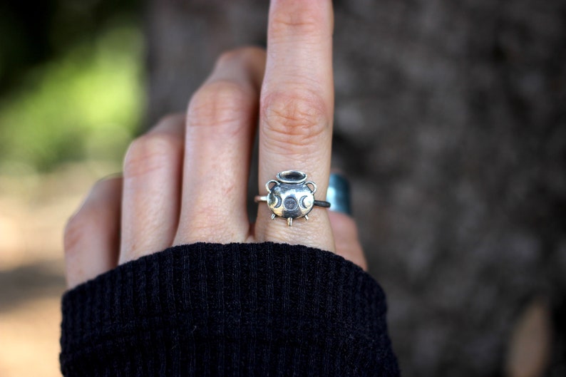 Sterling Silver Witch Ring Cauldron Ring Triple Moon Ring Triple Moon ...