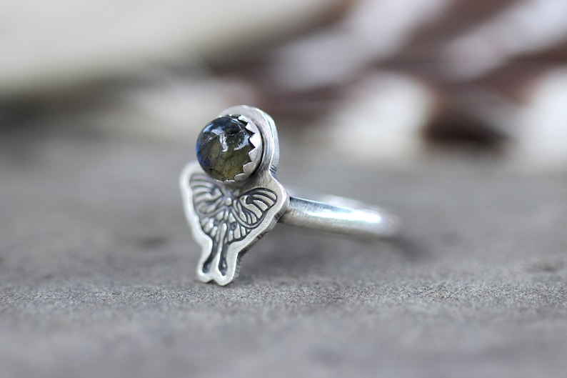 Sterling Silver Luna Moth Ring Labradorite Ring Luna Moth Jewelry ...
