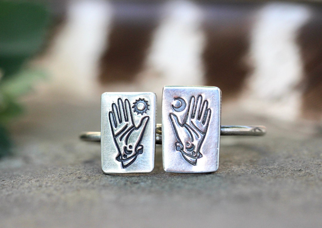 Sterling Silver Tarot Ring Witch Ring Silver Hand Ring Occult Ring Moon ...