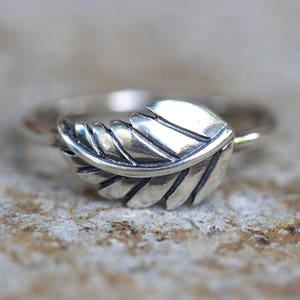 Silver Leaf Ring Sterling Silver Stacking Ring Nature Ring Cottagecore ...
