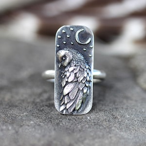 Owl Ring Sterling Silver Moon Owl Ring Barn Owl Ring Owl Jewelry Witch ...