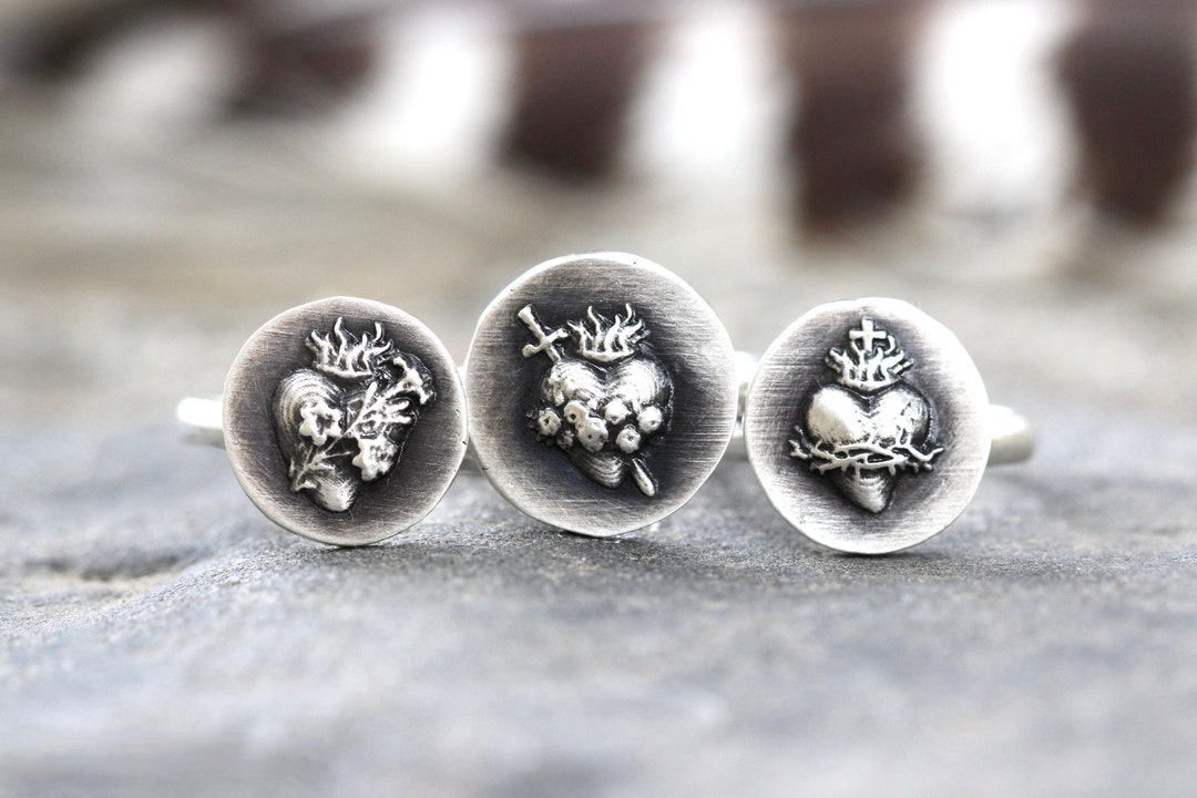 Sacred Heart Ring Sterling Silver Sacred Heart of Jesus Catholic ...