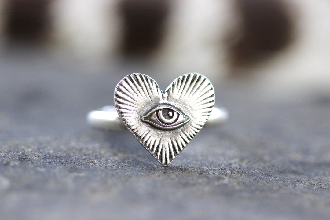 Eye Ring Sterling Silver Evil Eye Ring All Seeing Eye Ring Heart Ring ...