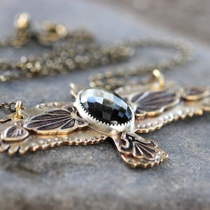 Raven Necklace Brass Raven Pendant Gold Sheen Obsidian Pendant Crow ...