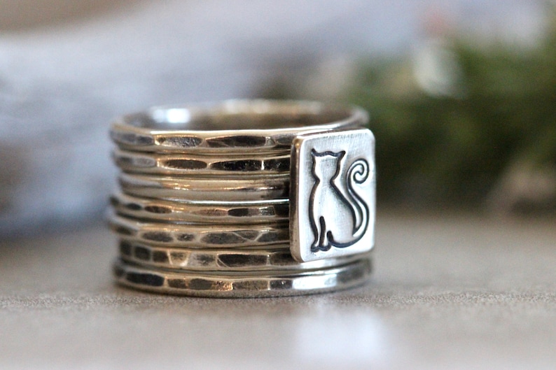 Cat Ring Crazy Cat Lady Ring Silver Cat Ring Silver Stacking | Etsy