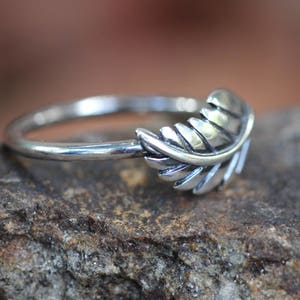 Silver Leaf Ring Sterling Silver Stacking Ring Nature Ring Cottagecore ...