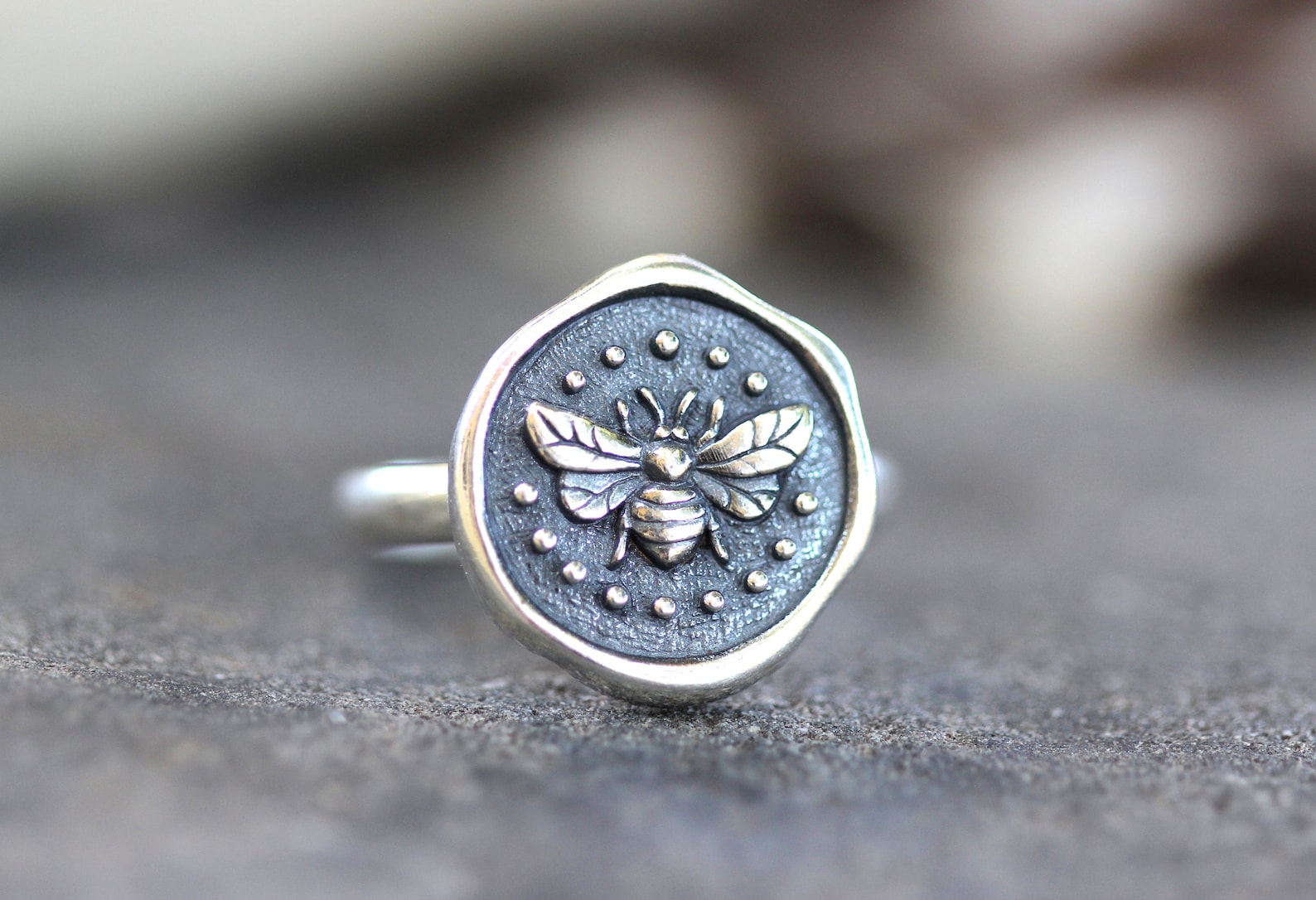 Bee Ring Sterling Silver Bee Coin Ring Bumblebee Ring Honeybee Ring ...