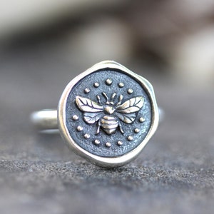 Bee Ring Sterling Silver Bee Coin Ring Bumblebee Ring Honeybee Ring ...
