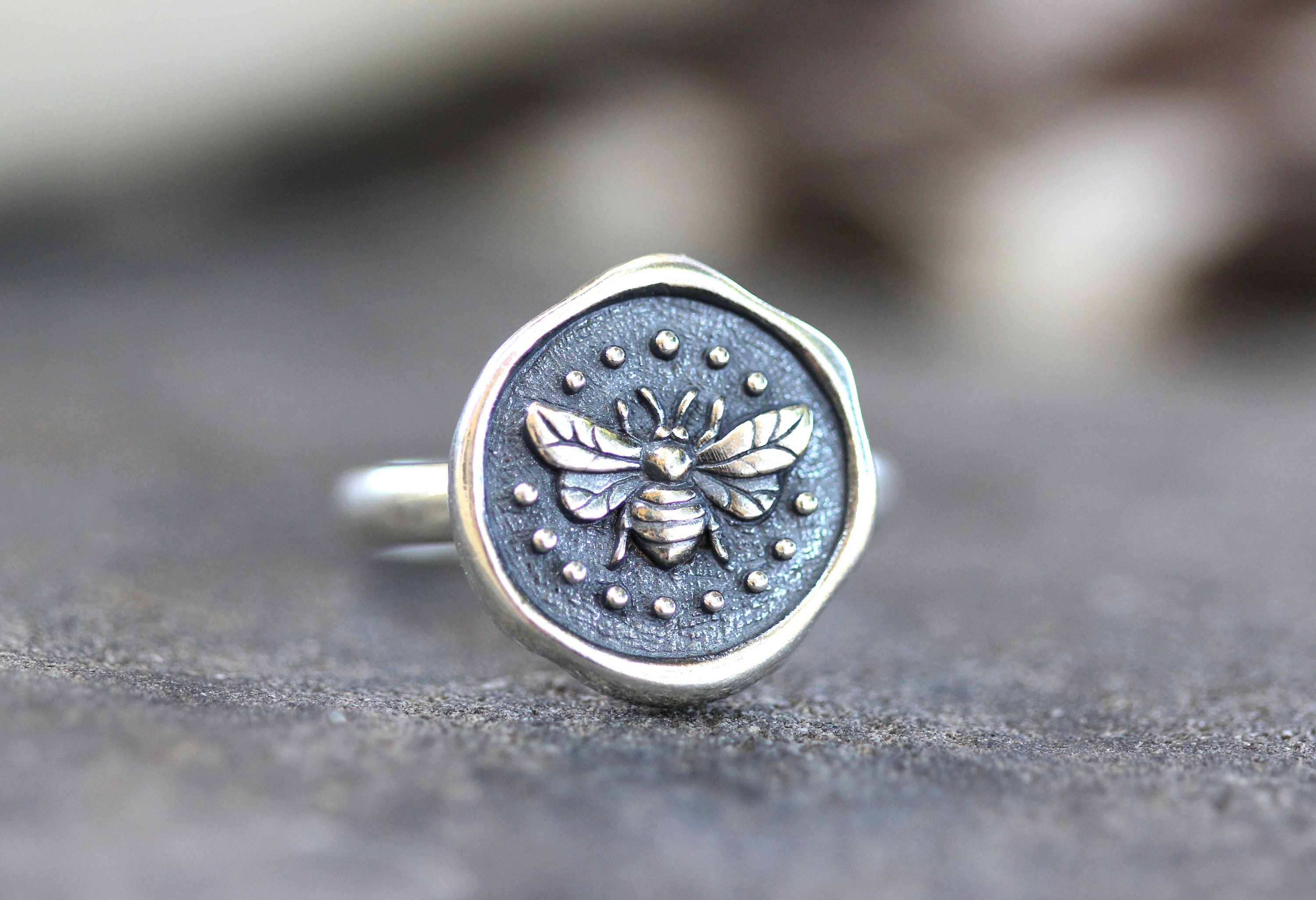 Bee Ring Sterling Silver Bee Coin Ring Bumblebee Ring Honeybee Ring ...