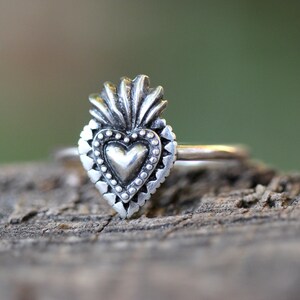 Sacred Heart Ring Sacred Heart Jewelry Heart Milagro Ring Flaming Heart ...