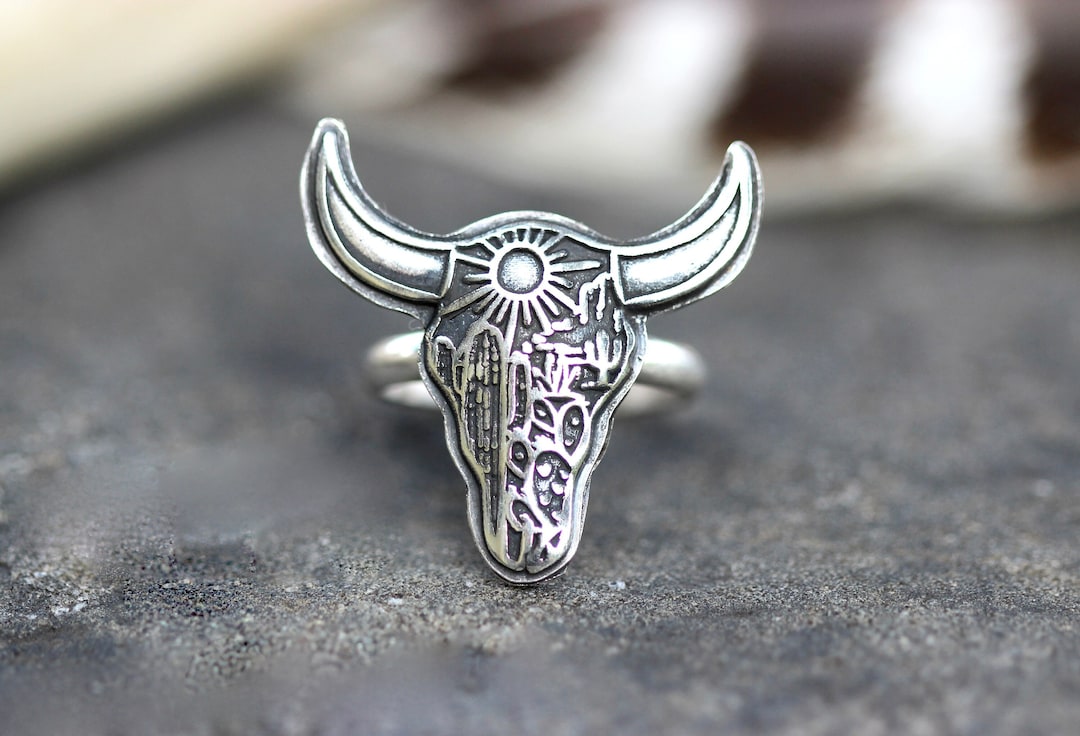 Southwest Ring Bison Ring Buffalo Skull Ring Cactus Ring Western ...