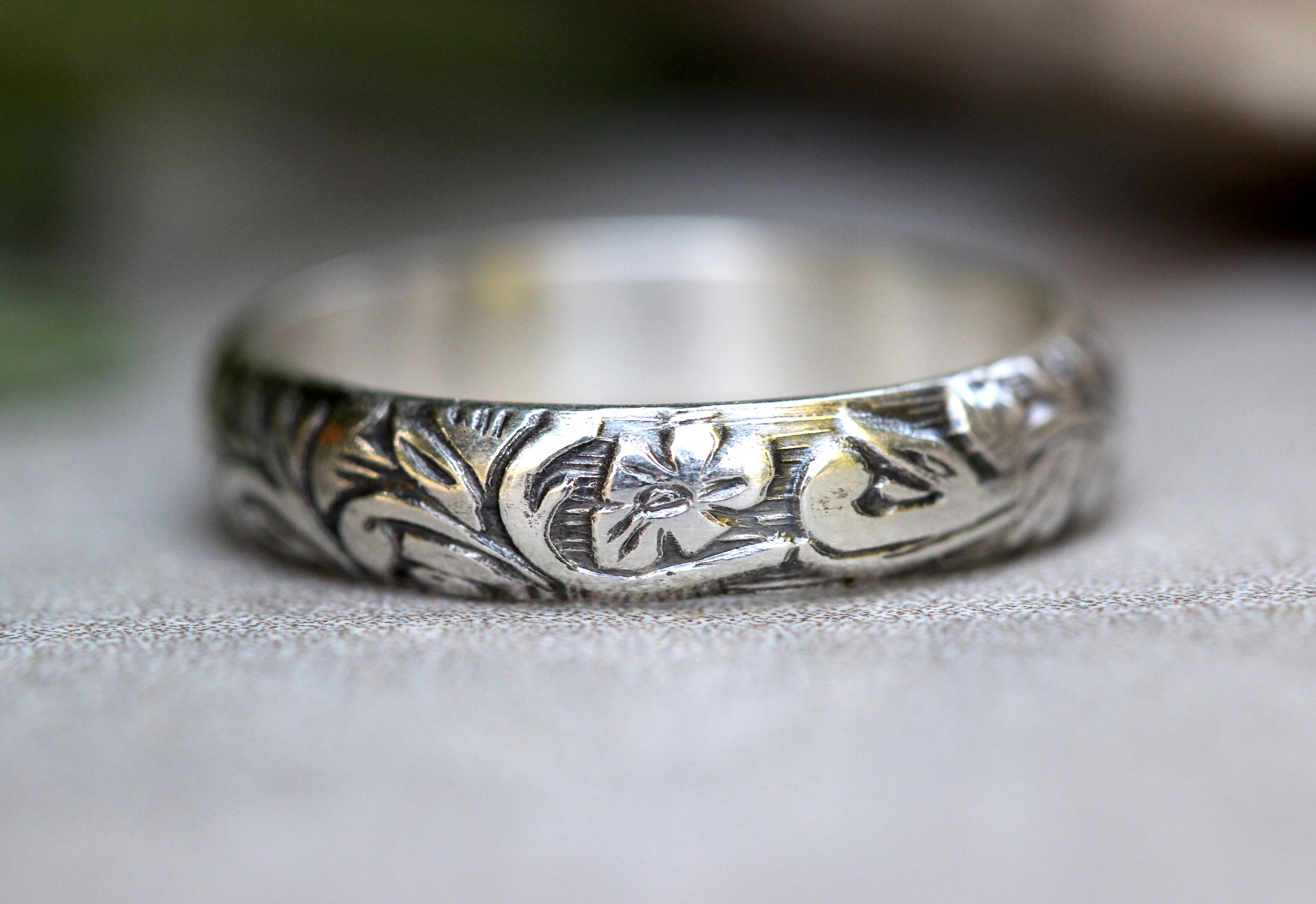 Silver Stacking Ring Floral Ring Band Silver Flower Ring | Etsy