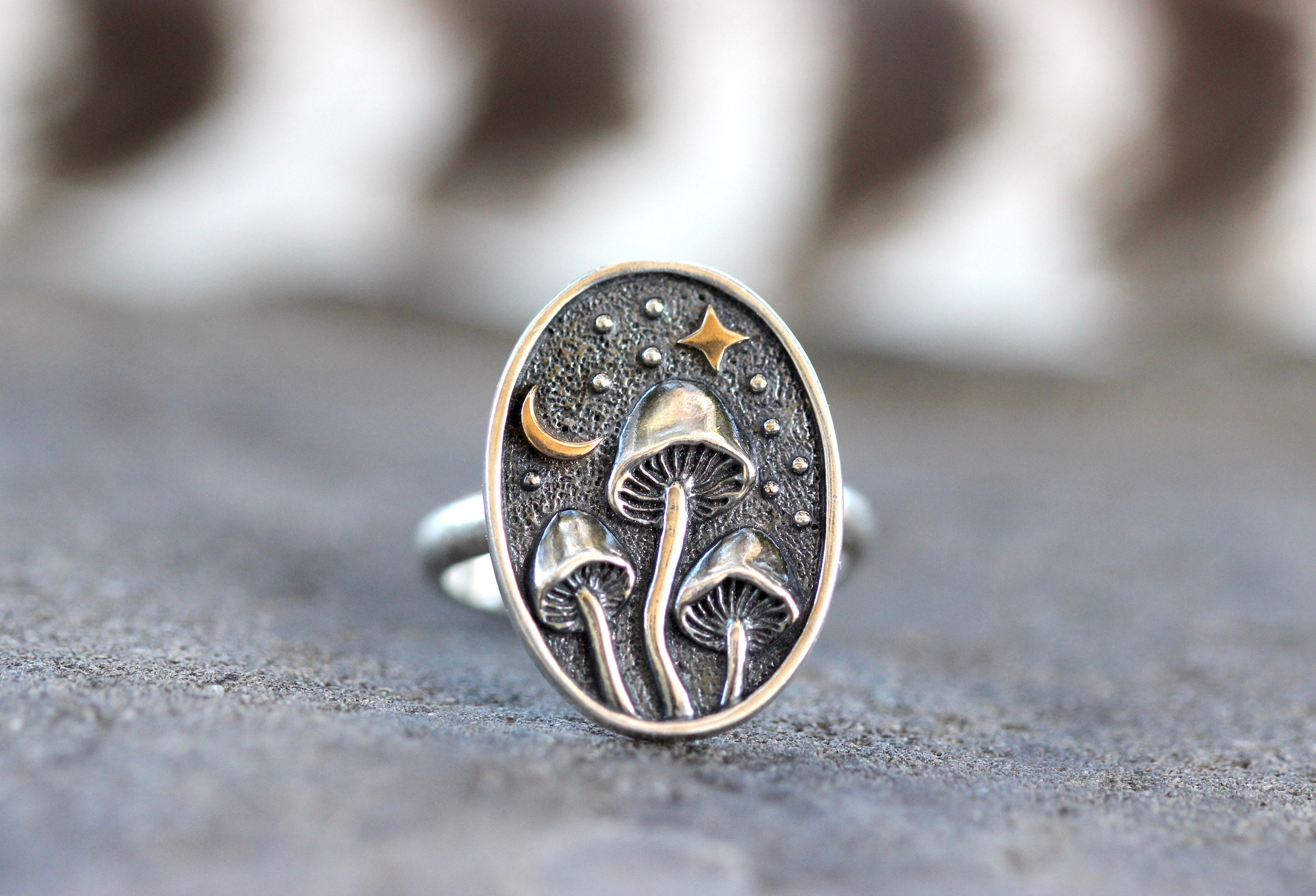 Mushroom Ring Sterling Silver Mystic Mushroom Ring Moon Ring | Etsy