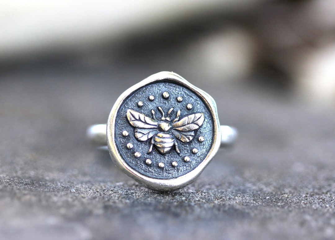 Bee Ring Sterling Silver Bee Coin Ring Bumblebee Ring Honeybee Ring ...