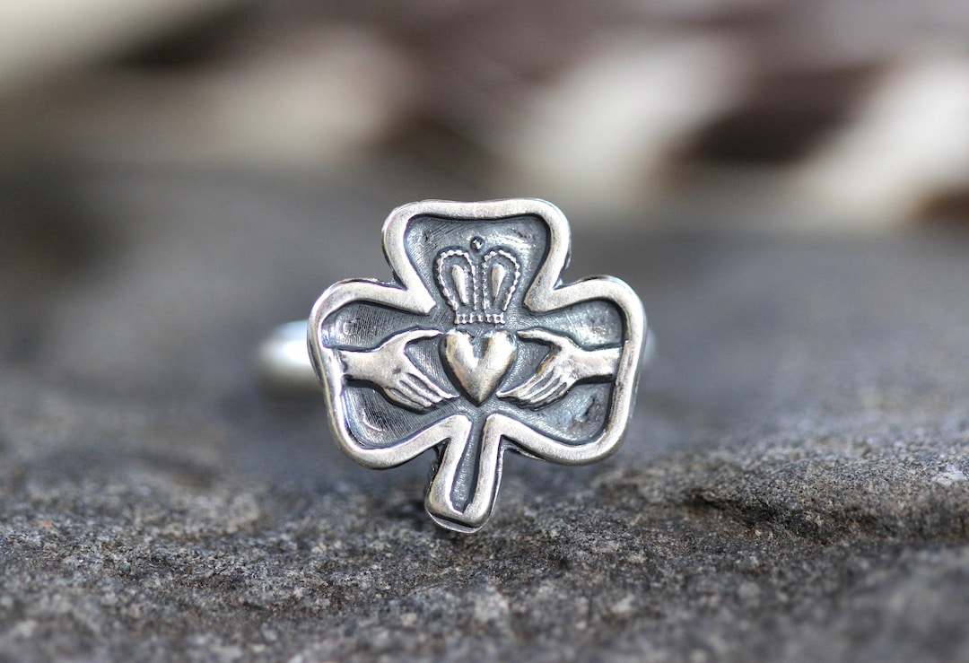 Claddagh Ring Sterling Silver Irish Ring Celtic Ring Shamrock Ring ...