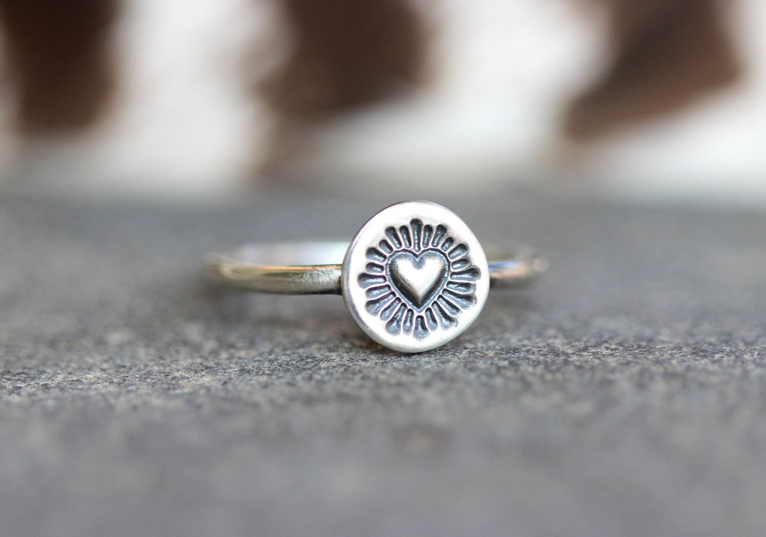 Sacred Heart Ring Sacred Heart Jewelry Heart Stacking Ring Sterling ...
