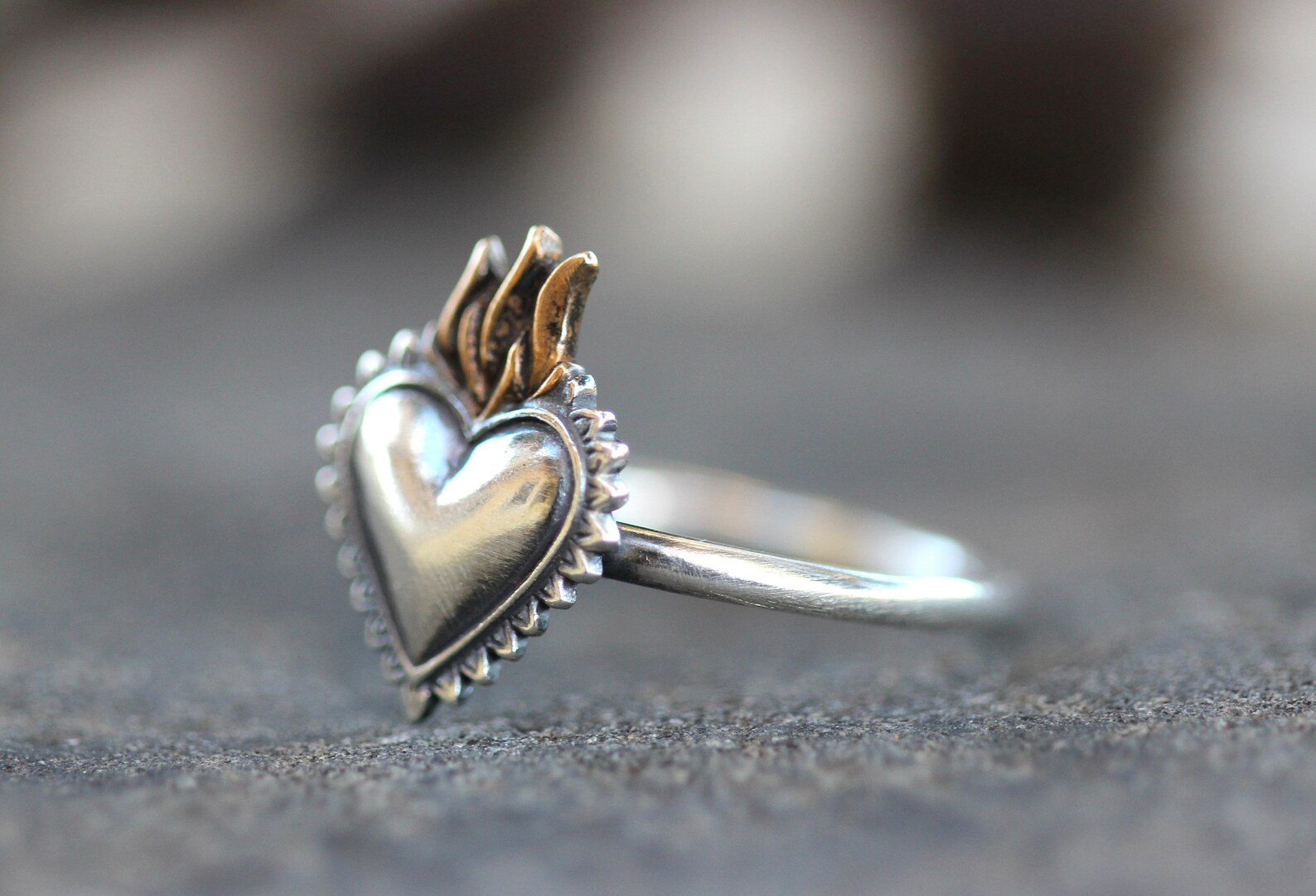 Sacred Heart Ring Sacred Heart Jewelry Heart Milagro Ring Flaming Heart ...