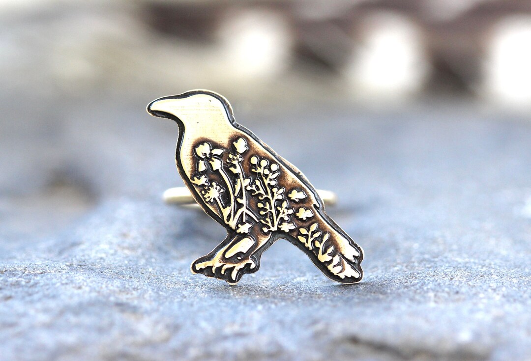 Crow Ring Raven Ring Brass Raven Jewelry Wildflower Ring Crow ...
