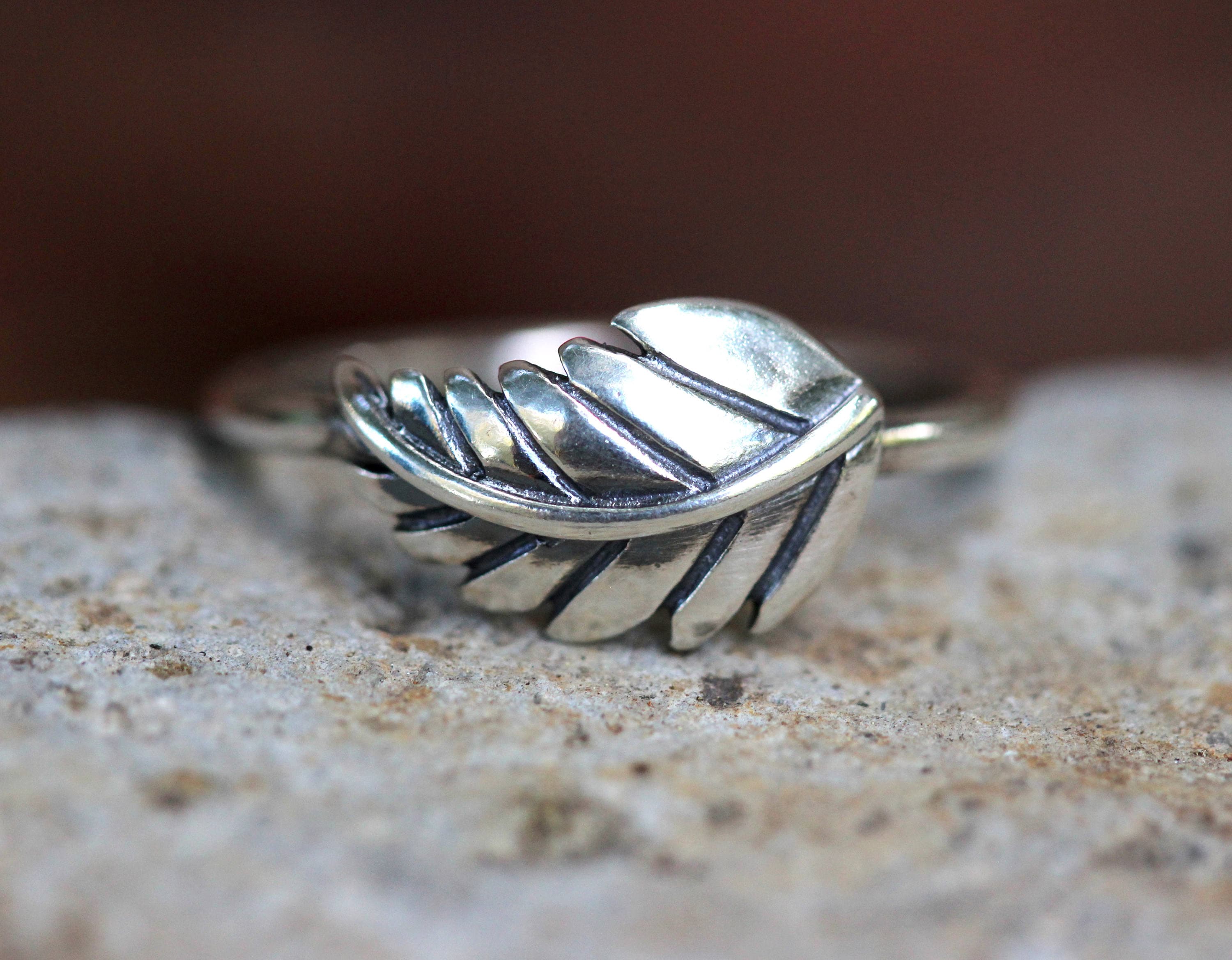 Silver Leaf Ring Sterling Silver Stacking Ring Nature Ring Cottagecore ...