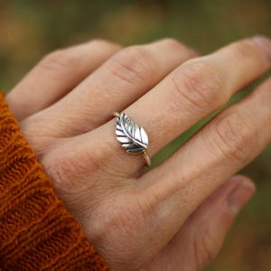 Silver Leaf Ring Sterling Silver Stacking Ring Nature Ring Cottagecore ...